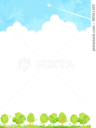 Landscape illustration of lush forest and blue sky - Stock Illustration ...
