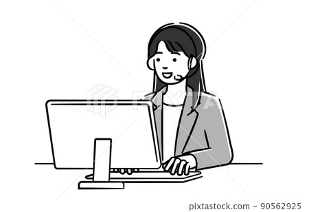 Monochrome illustration of an operator woman... - Stock Illustration ...