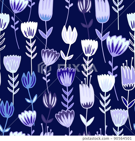 Hand drawn wild flower seamless pattern. Simple... - Stock Illustration ...