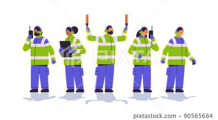 aviation marshallers supervisors team in... - Stock Illustration ...