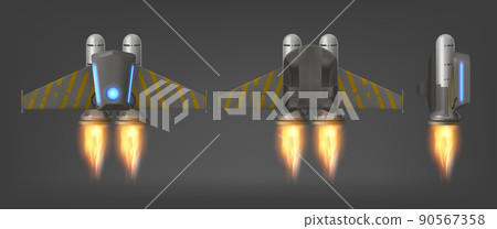 Jetpack with fire top bottom side view isolated - Stock Illustration ...