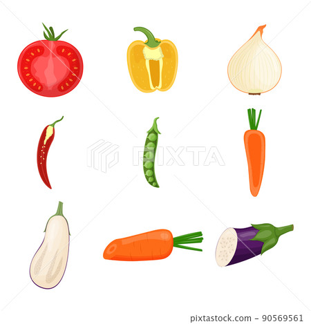 Set of half vegetables. Vegetarian food,... - Stock Illustration ...
