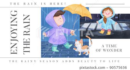 Blog header template with children rainy season... - Stock Illustration ...