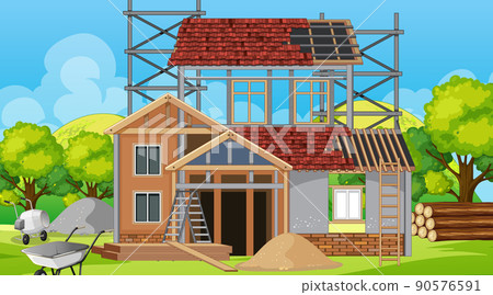 House construction site scene - Stock Illustration [90576591] - PIXTA