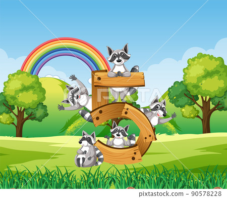 Five raccoons attached to number five - Stock Illustration [90578228 ...