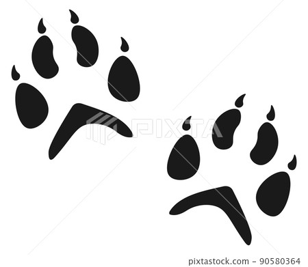 Fox paw pair. Black animal foot mark - Stock Illustration [90580364 ...