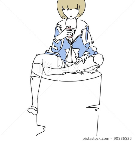 Illustration of a cosplay girl trying to drink... - Stock Illustration ...