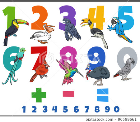 educational numbers set with cartoon birds... - Stock Illustration ...