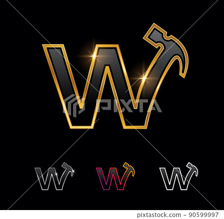 Golden Monogram Hammer Letter W - Stock Illustration [90599997] - PIXTA
