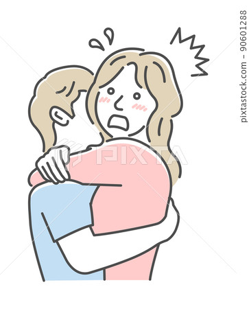 Young men and women hugging each other Upper... - Stock Illustration ...