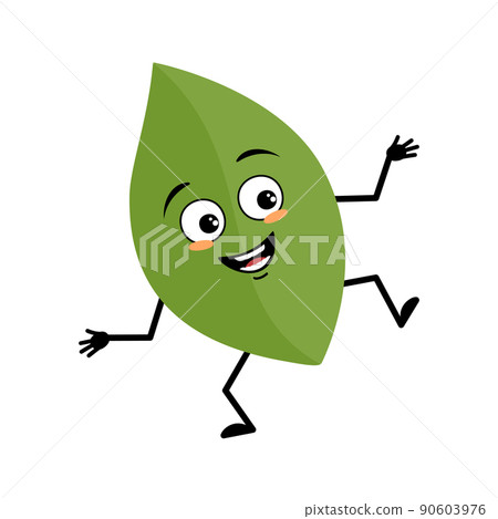 Leaf character with happy emotion, joyful face,... - Stock Illustration ...