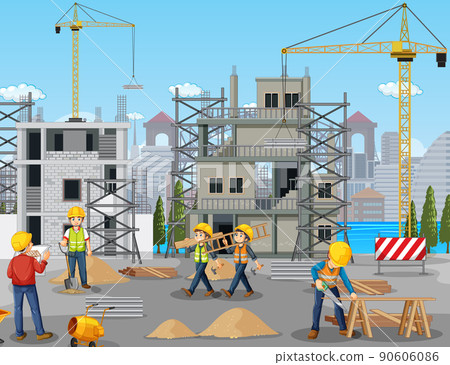 Scene of building construction site - Stock Illustration [90606086] - PIXTA