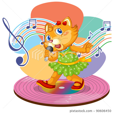Singer cat cartoon with music melody symbols - Stock Illustration ...