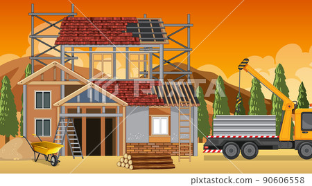 House construction site scene - Stock Illustration [90606558] - PIXTA