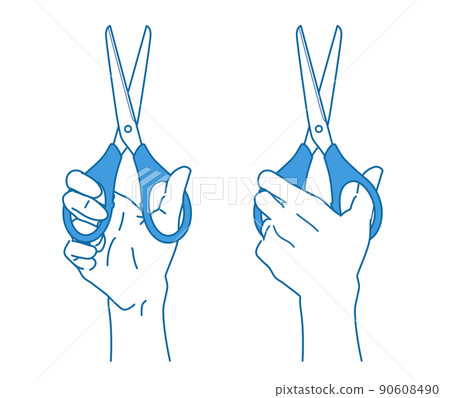 Illustration of a hand holding scissors Line... - Stock Illustration ...