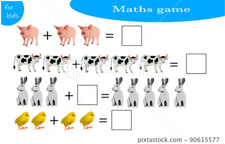 Math game for kids to count the animals. Pig,... - Stock Illustration ...