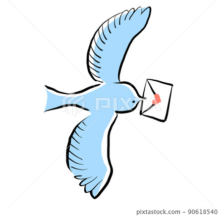 Illustration of a blue bird carrying a letter - Stock Illustration ...