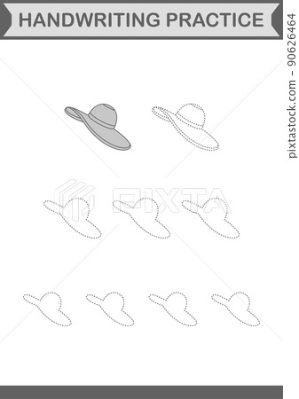 Handwriting practice with Women Hat. Worksheet... - Stock Illustration ...
