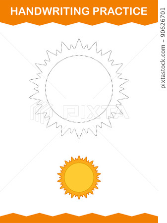 Handwriting practice with Sun. Worksheet for kids - Stock Illustration ...