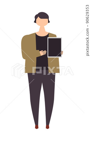 Illustration of a man showing a tablet - Stock Illustration [90629353 ...