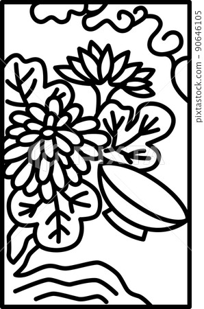 Simple Hanafuda line drawing illustration... - Stock Illustration ...
