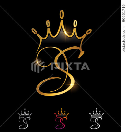 Golden Monogram Crown Initial Letter S - Stock Illustration [90661716 ...