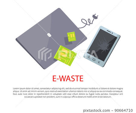 E-waste Banner with Broken Electronic Gadgets - Stock Illustration ...