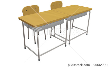 Image of two connected desks and chairs seen... - Stock Illustration ...