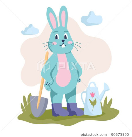 The character rabbit is engaged in spring work... - Stock Illustration ...