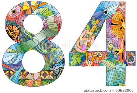 84 number vintage font. Engraving design.... - Stock Illustration ...