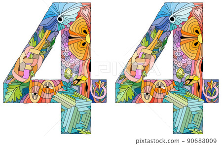 44 number vintage font. Engraving design....-插圖素材 [90688009] - PIXTA圖庫