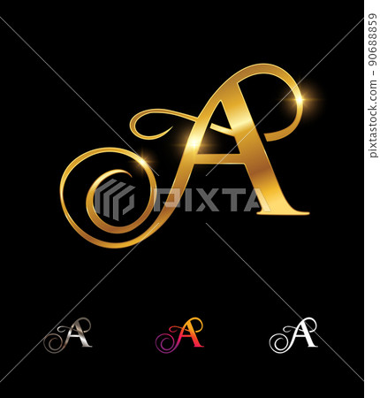 Golden Monogram Cursive Logo Letter A - Stock Illustration [90688859 ...