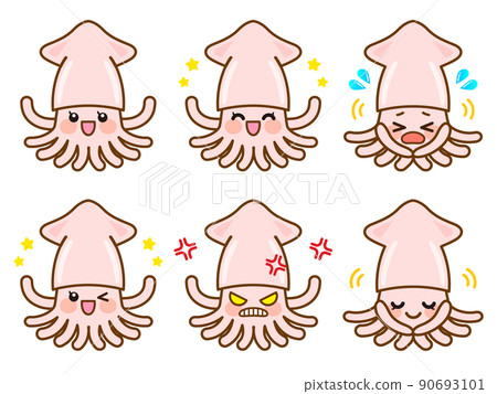 Squid emotions illustration set - Stock Illustration [90693101] - PIXTA