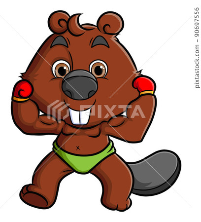 The strong beaver is having a big muscle on hand - Stock Illustration ...