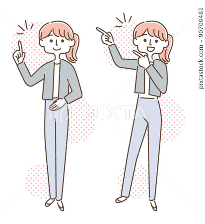Woman pointing pose in suit - Stock Illustration [90700481] - PIXTA