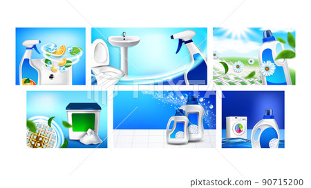 Detergent Creative Promotional Posters Set Vector - Stock Illustration ...