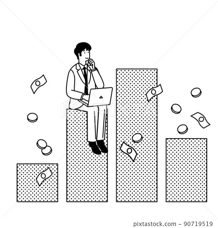 Illustration of a simple man with graphs and money - Stock Illustration ...