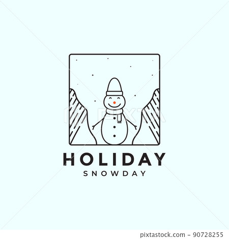 cute snow man line with snow hill logo design... - Stock Illustration ...