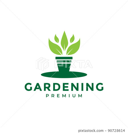 simple green plant with pot gardening logo... - Stock Illustration ...