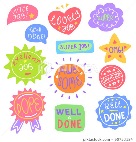 Cartoon Color Job Great Stickers Set Flat... - Stock Illustration ...