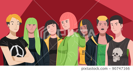 Group of young generation X illustration, Vector - Stock Illustration ...
