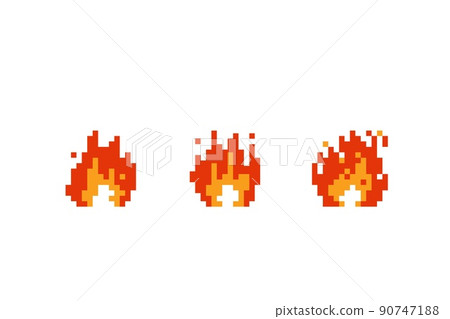 8 bit pixel fire flame. illustration. white... - Stock Illustration ...
