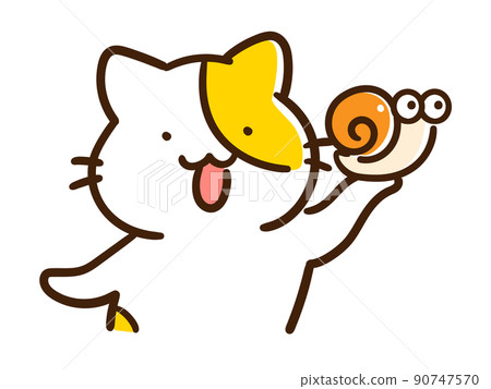 Deformed illustration of a cute cat with a snail - Stock Illustration ...