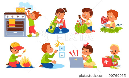 Children dangerous situation. Kids in risk.... - Stock Illustration ...