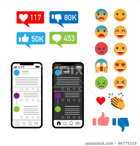 SNS material set smartphone screen and pictograms - Stock Illustration ...