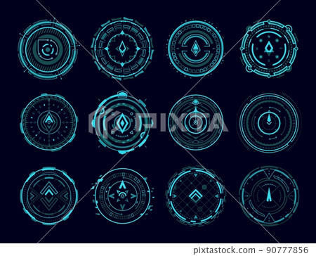 HUD compass, aim control panel elements, vector... - Stock Illustration ...