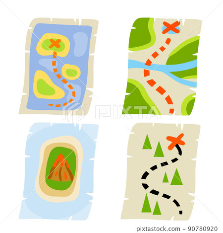 Treasure pirate map. Route with a cross - Stock Illustration [90780920 ...