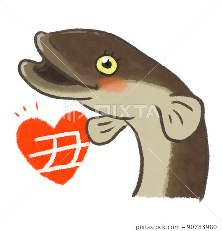 Eel face with a large heart and ox characters - Stock Illustration ...