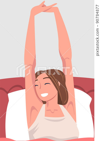 Woman Character Waking Up Feeling Happy... - Stock Illustration ...