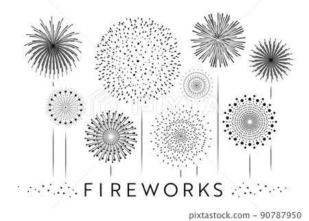 Monochrome fireworks illustration set on white... - Stock Illustration [90787950] - PIXTA